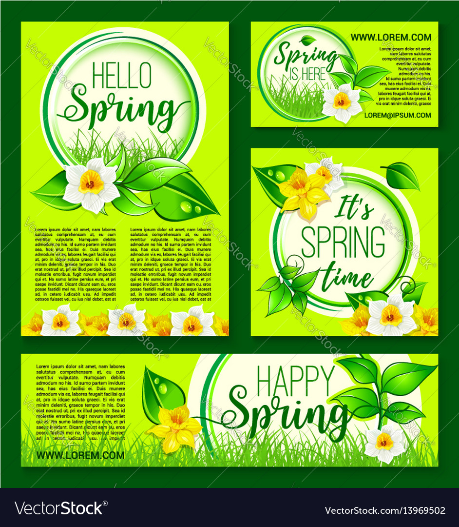 Hello spring green nature flowers templates Vector Image