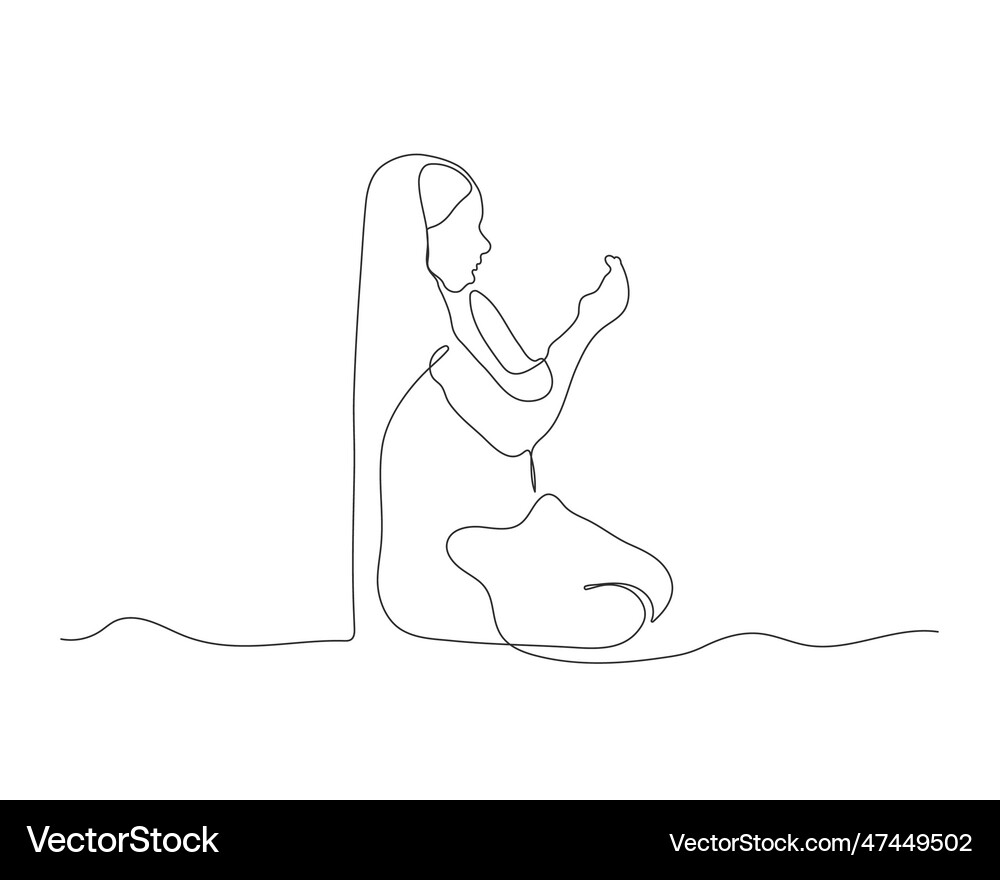Muslim girl praying continuous line drawing Vector Image