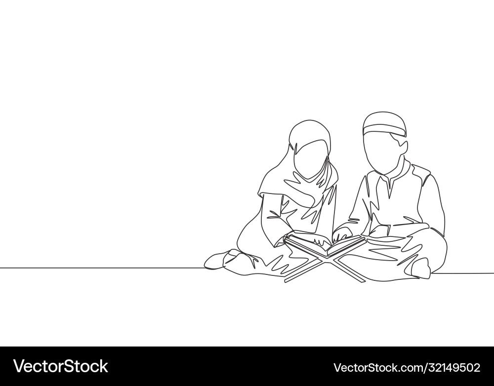 One continuous line drawing muslim and Royalty Free Vector