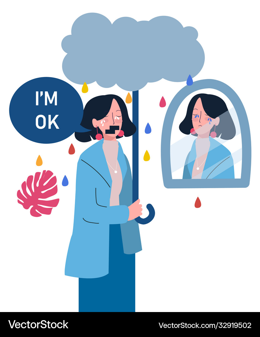 Women sorrow expression holding stick look in Vector Image