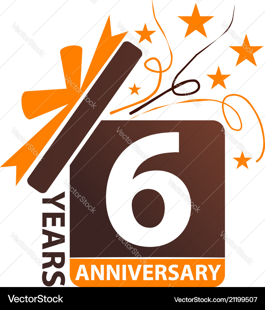 6 years gift box ribbon anniversary Royalty Free Vector