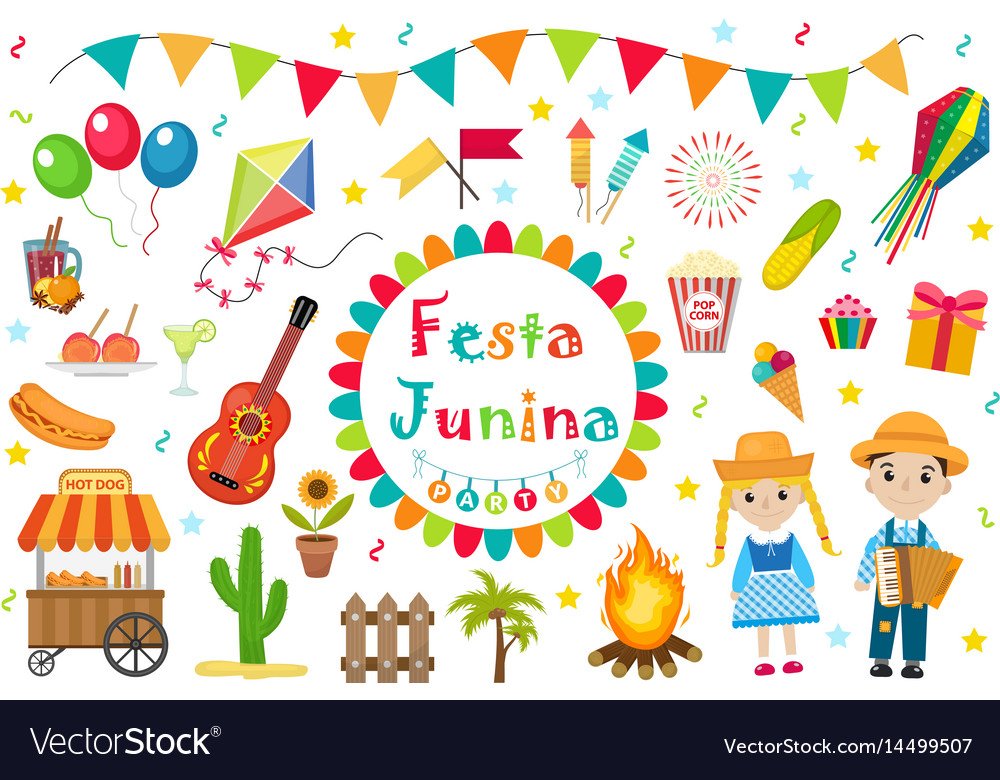 Festa junina set icons flat style brazilian Vector Image Festa junina set icons flat style brazilian Vector Image
