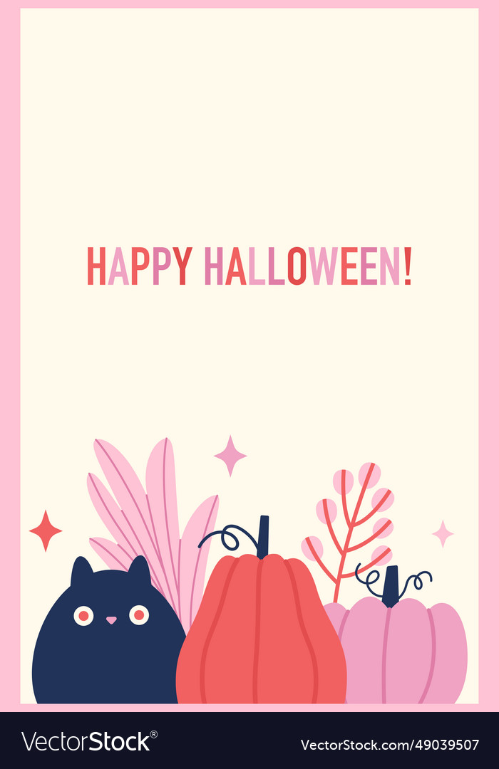 Happy halloween greeting card cat and pumpkins Vector Image