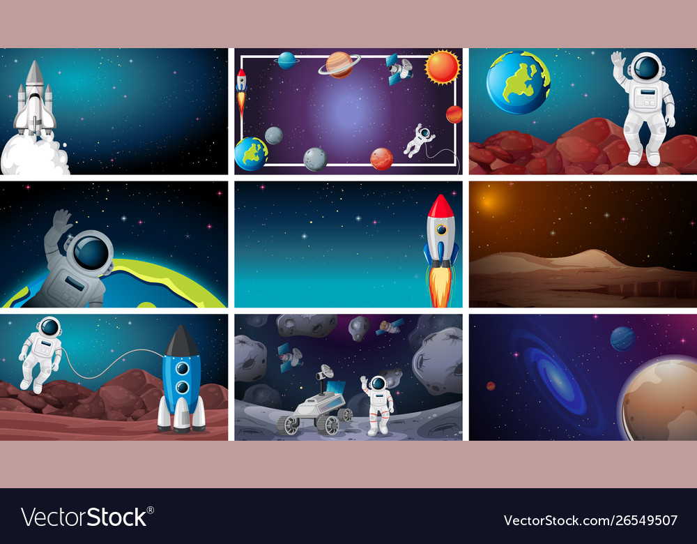 Large set space scenes Royalty Free Vector Image