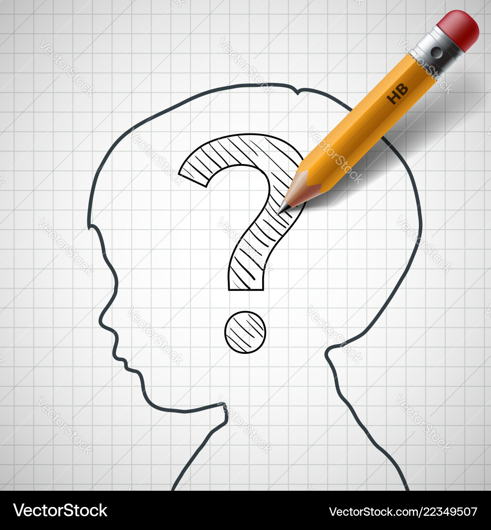 Pencil drawing a question mark in child head Vector Image