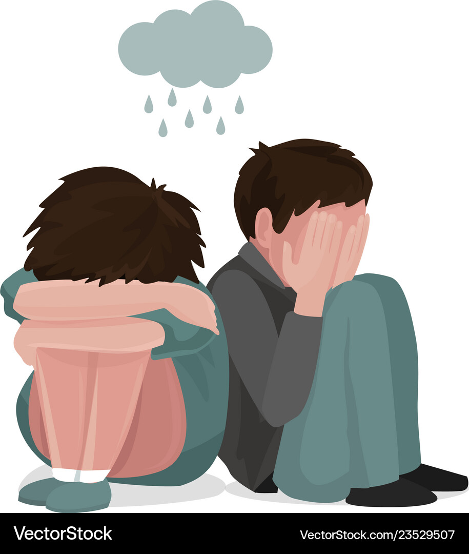 Sad children are sitting on floor Royalty Free Vector Image