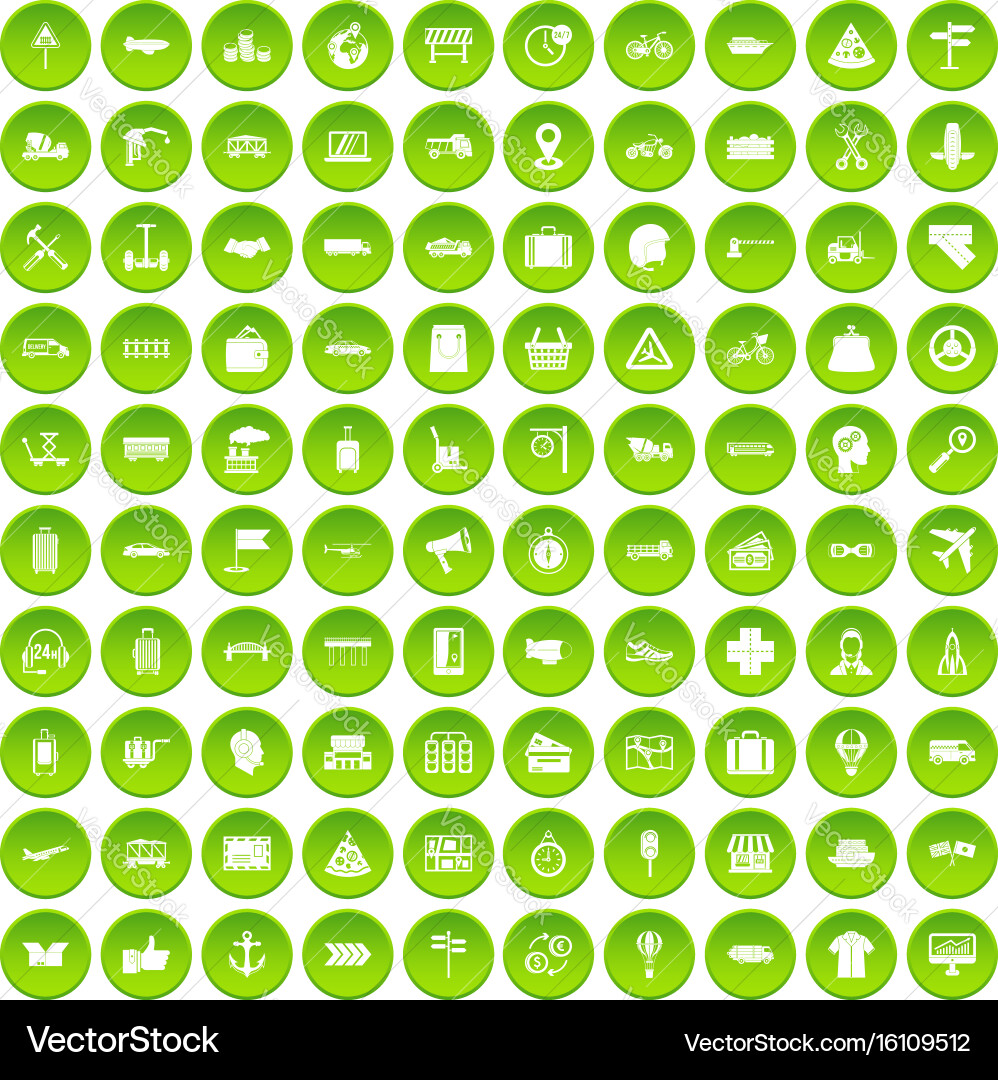 100 delivery icons set green Royalty Free Vector Image