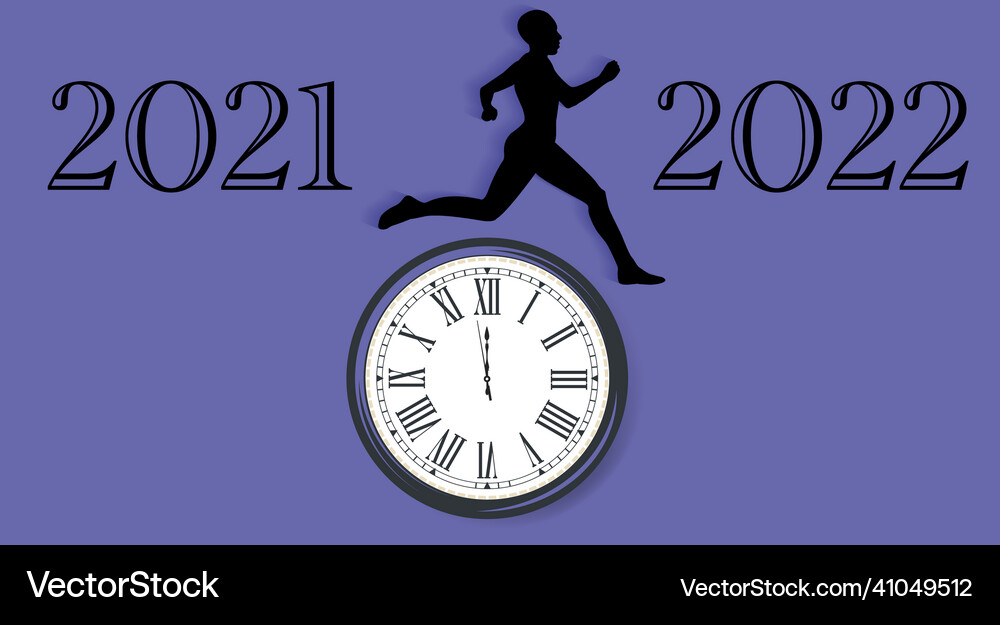 A man jumps over clock that shows 12 am from Vector Image
