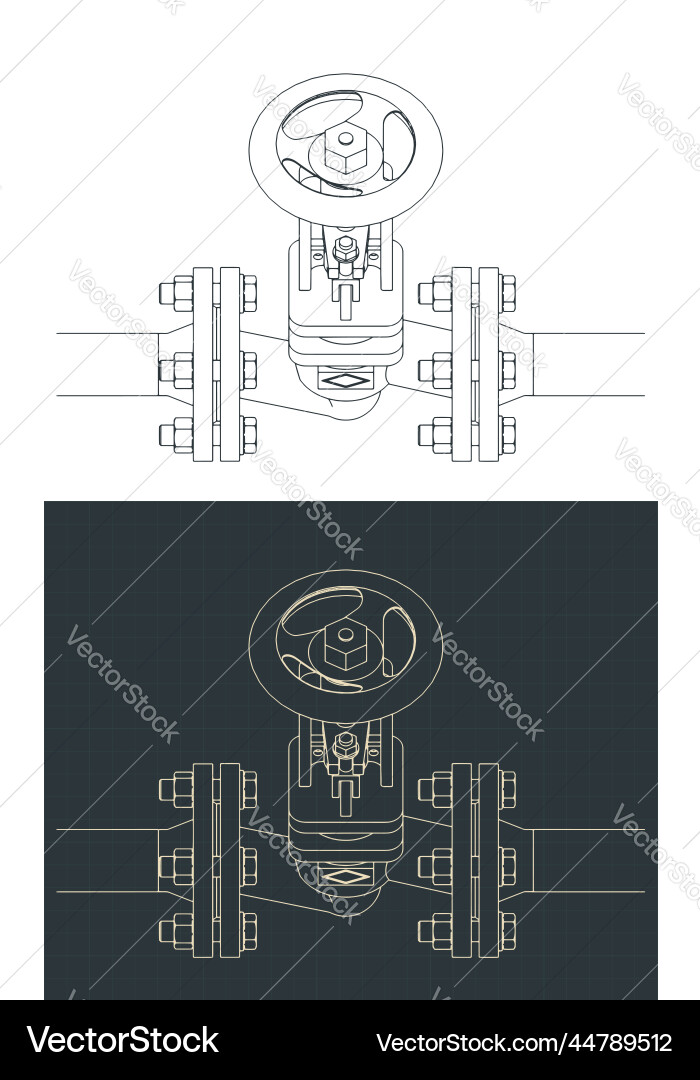 Bypass steam valve isometric blueprint Royalty Free Vector