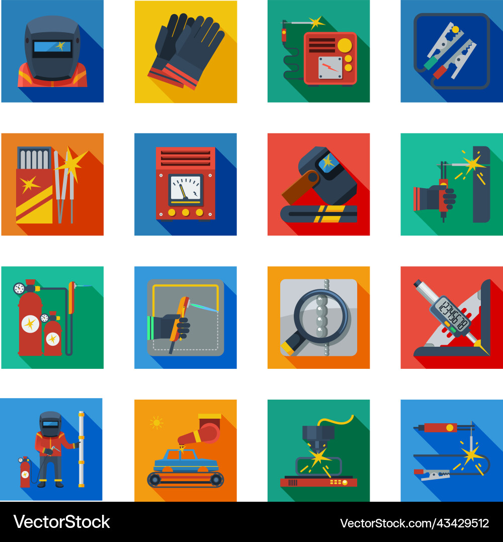 Flat welding icons in colorful squares Royalty Free Vector