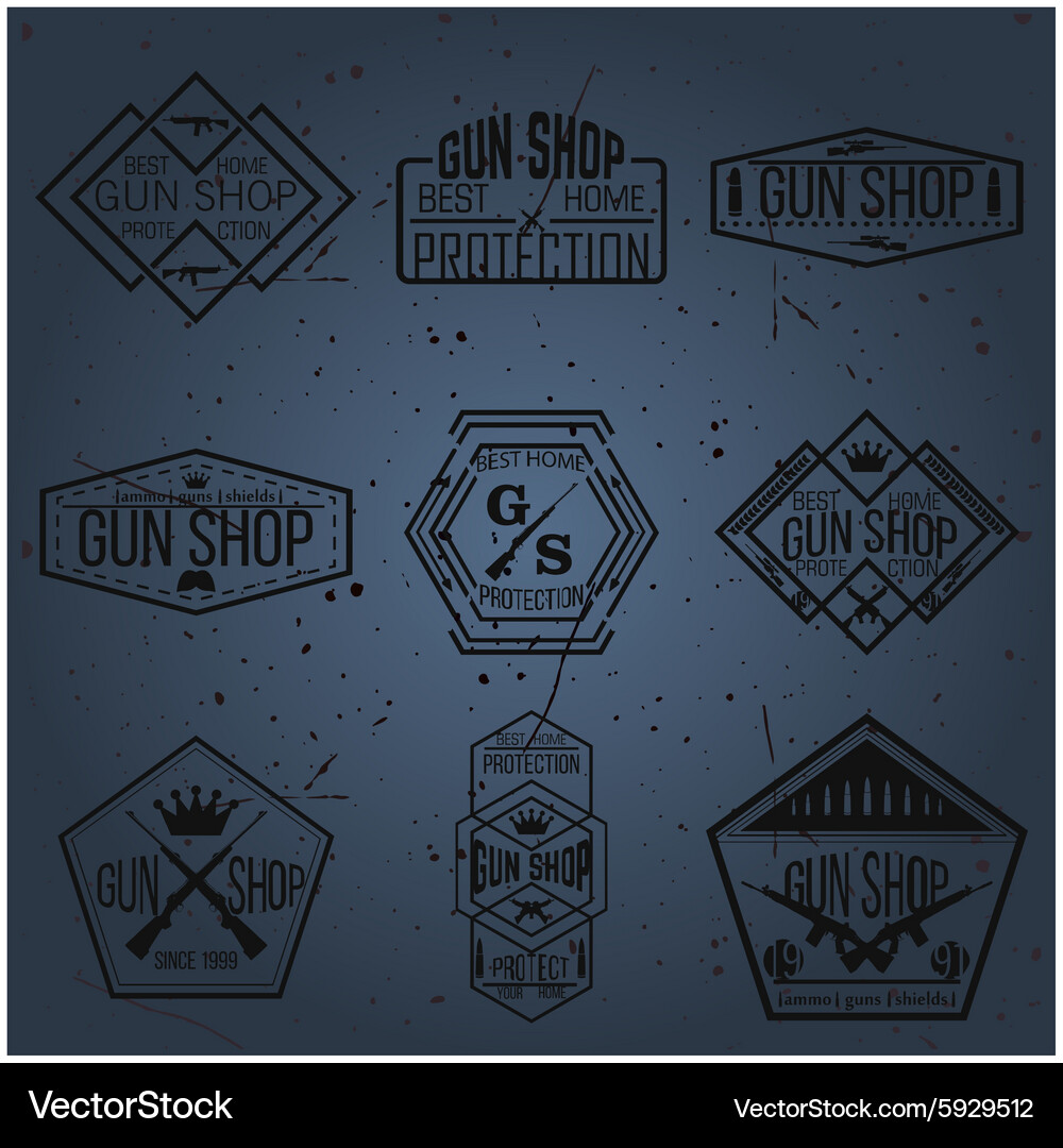 Gun shop logotypes and badges set Royalty Free Vector Image