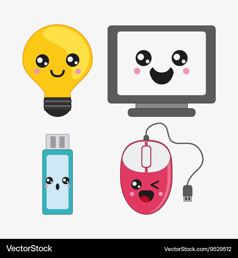 Kawaii Technology Icons Royalty Free Vector Image