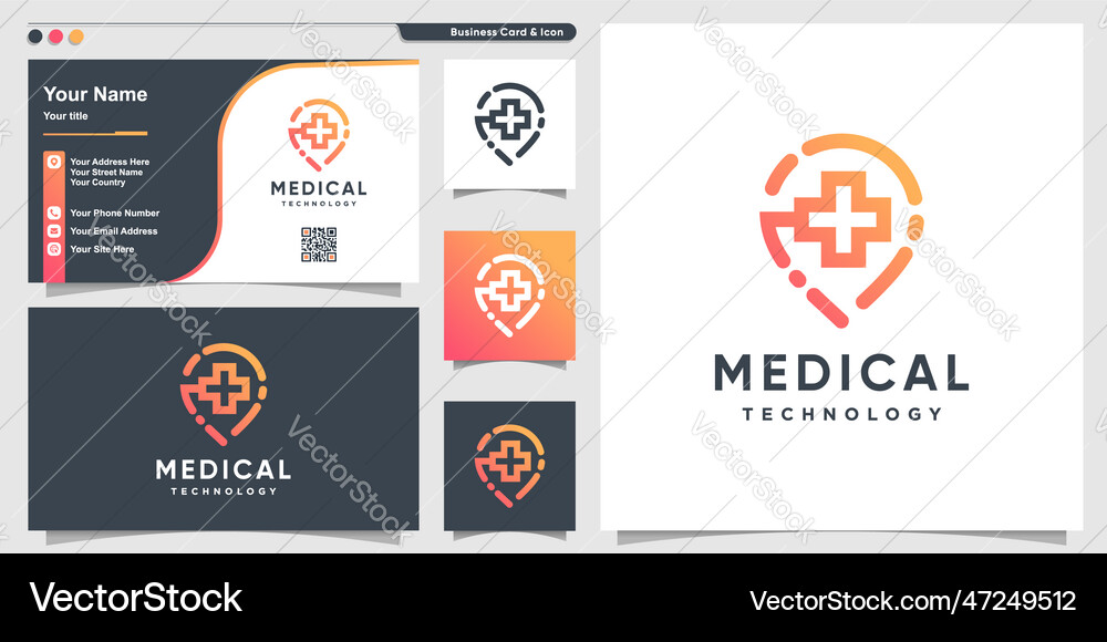 Medical logo with gradient technology line art Vector Image