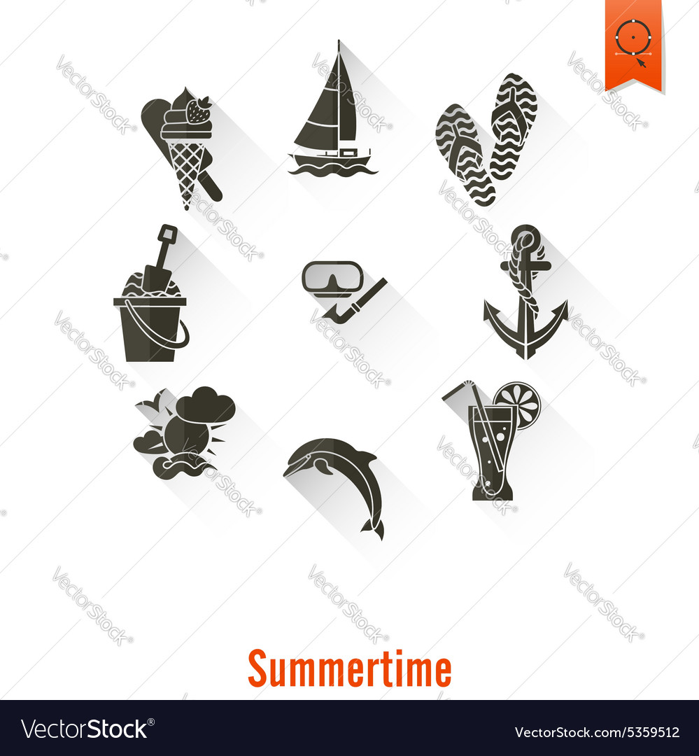 Summer and beach simple flat icons Royalty Free Vector Image