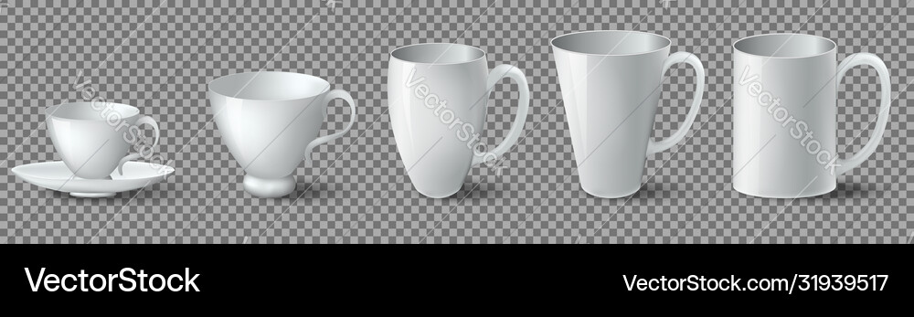 A set white mugs various shapes for mocap Vector Image