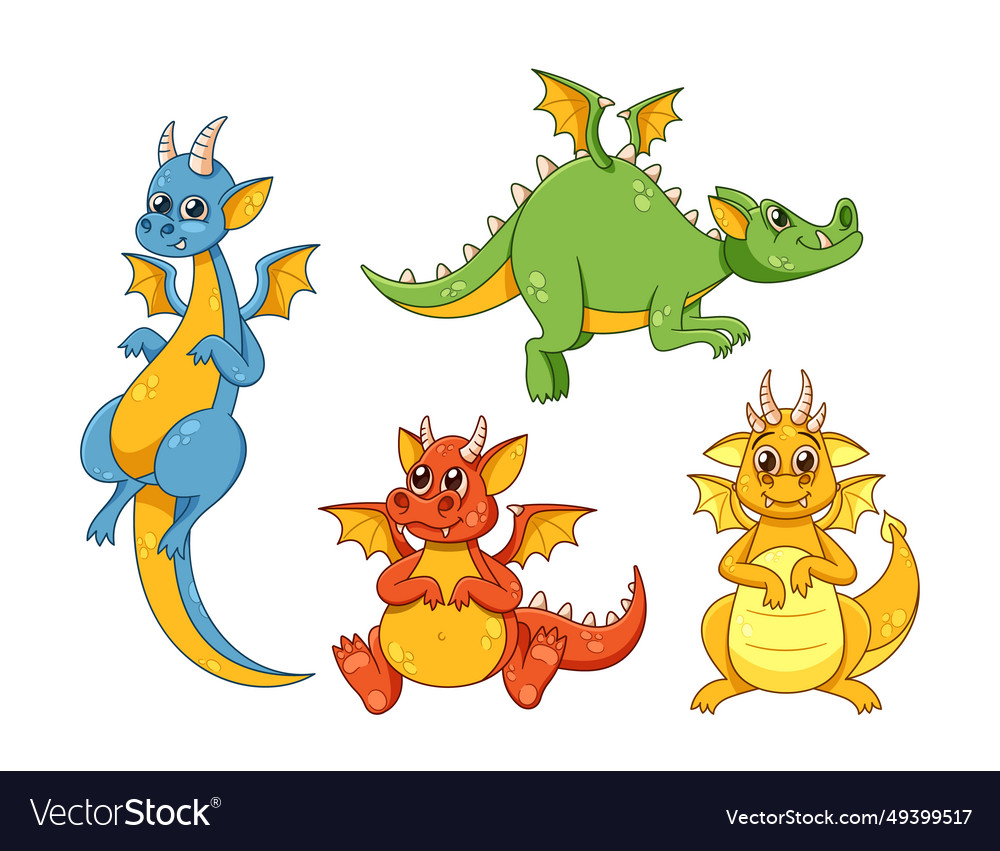 Adorable dragons with colorful scales and big Vector Image