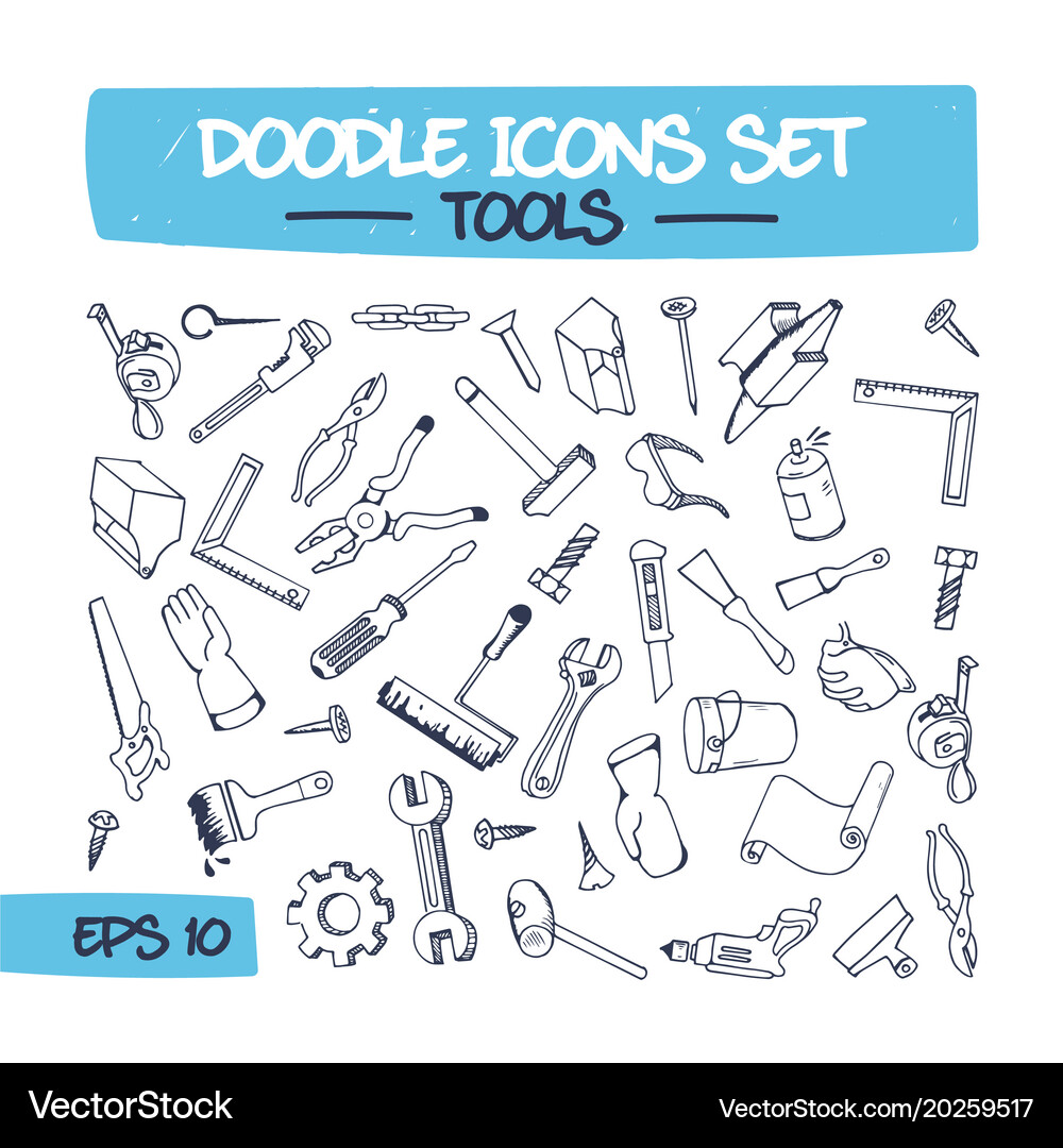 Doodle set of hand tools Royalty Free Vector Image