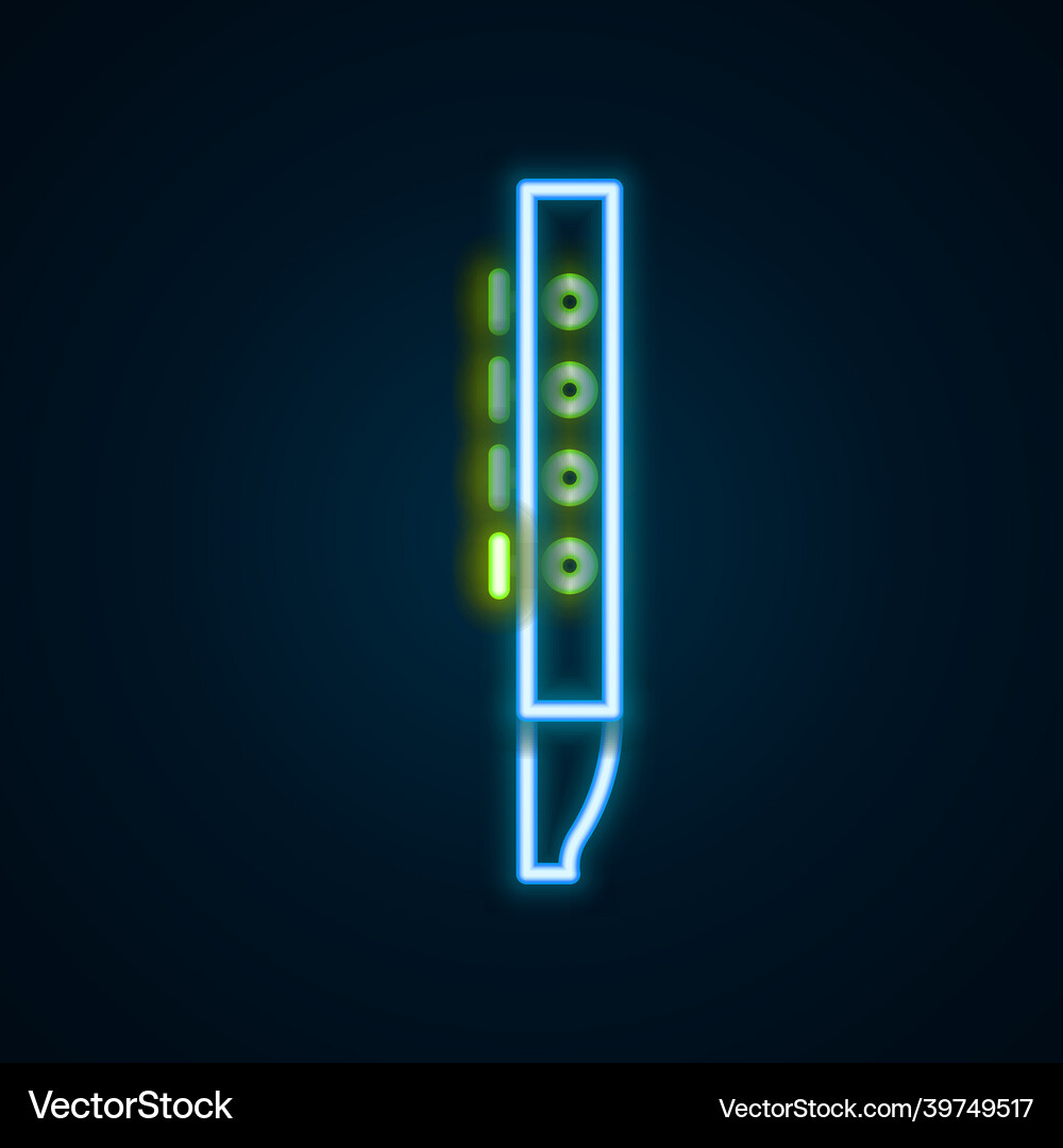 Glowing neon line flute icon isolated on black Vector Image