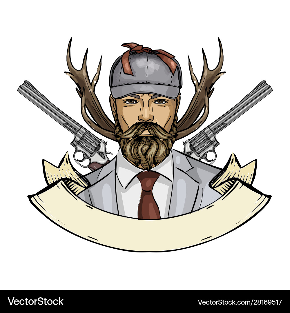 Hand drawn color sketch hunter man Royalty Free Vector Image