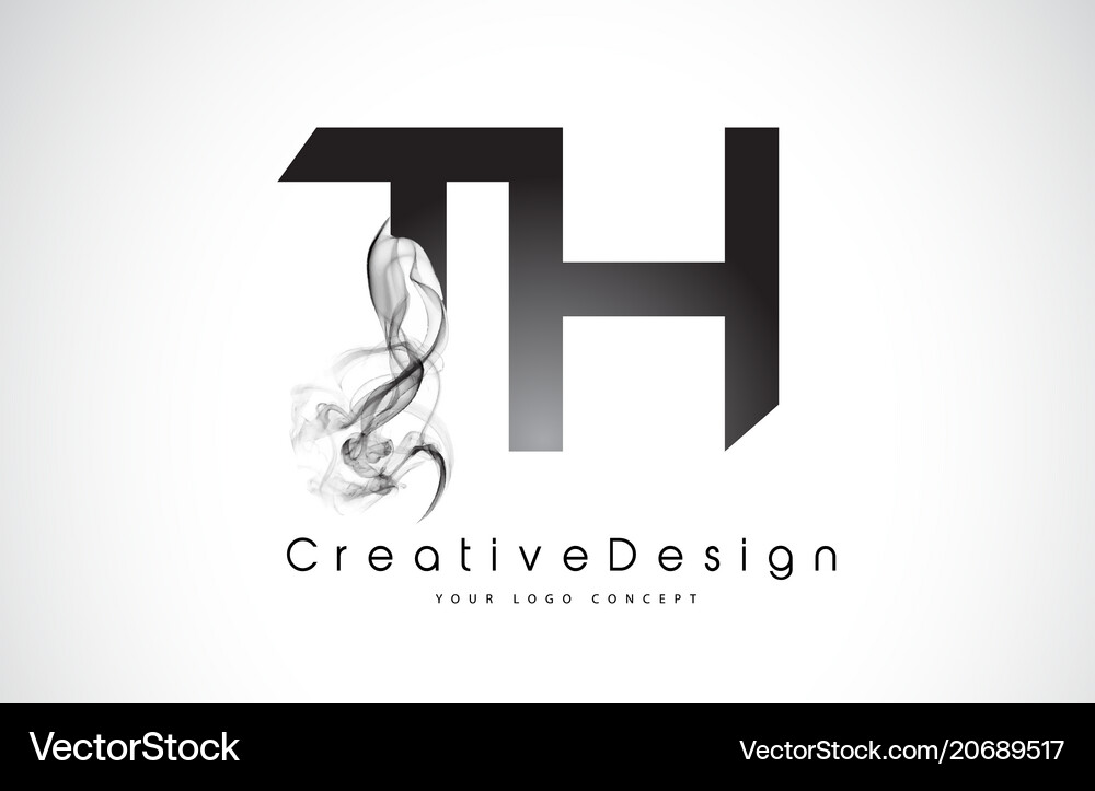 Th letter logo design with black smoke Royalty Free Vector