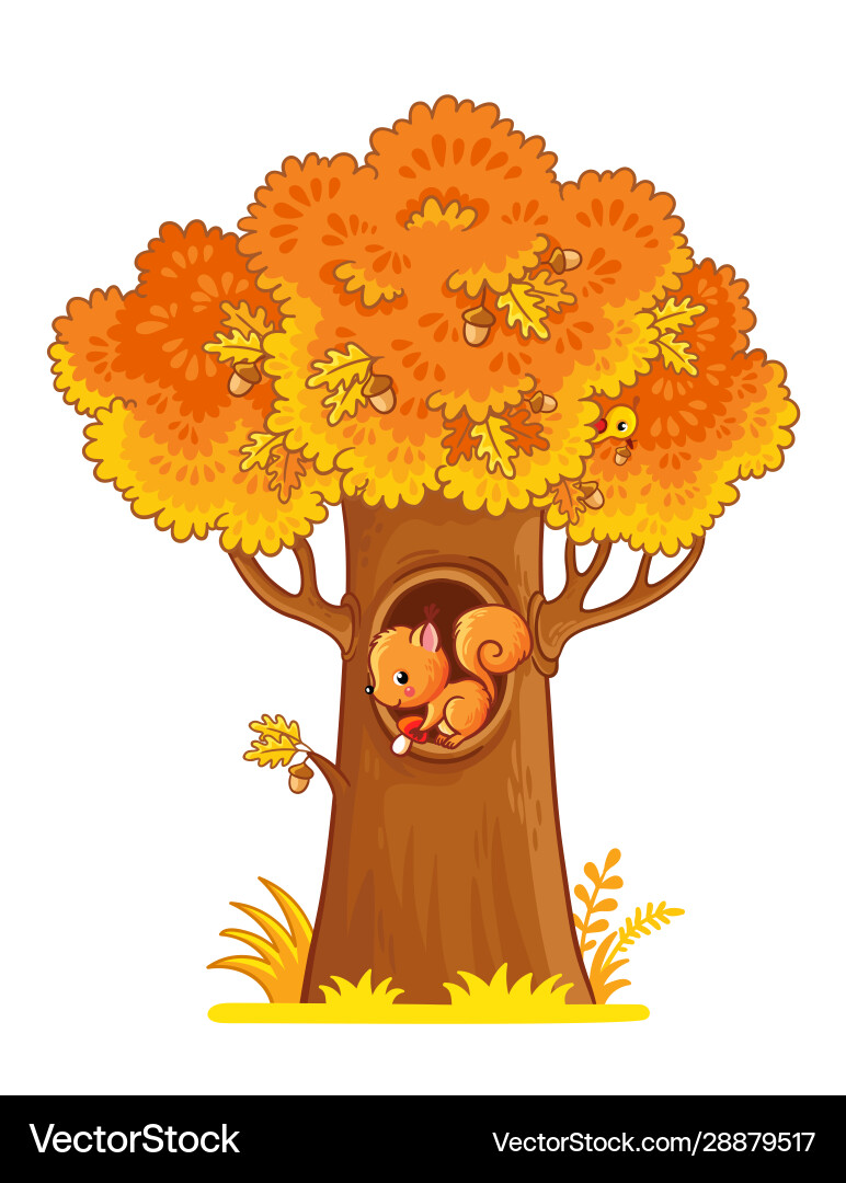 Windy with an autumn yellow tree and Royalty Free Vector