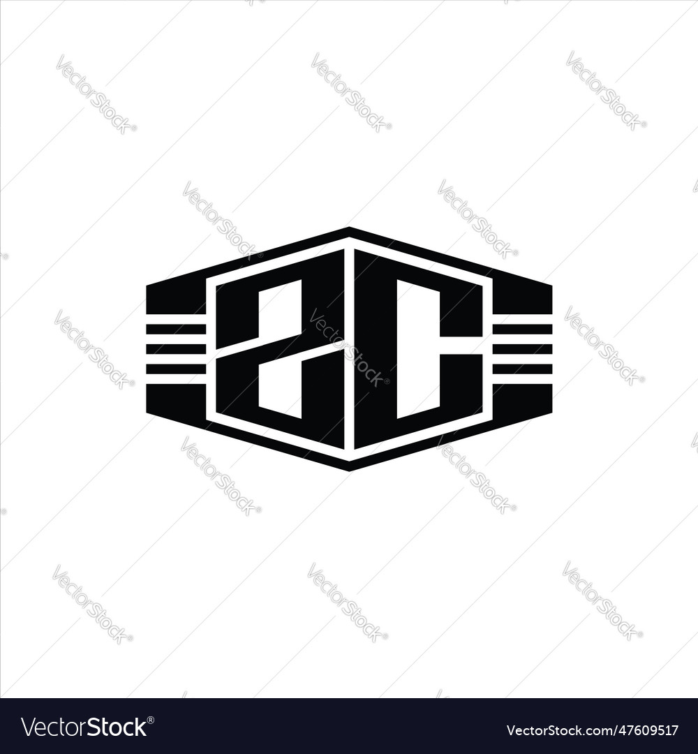 Zc letter logo monogram hexagon emblem shape Vector Image