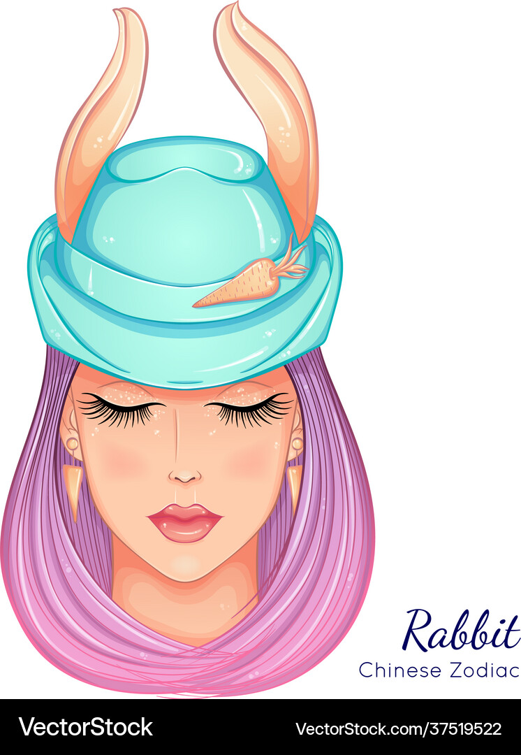 Chinese zodiac rabbit color Royalty Free Vector Image