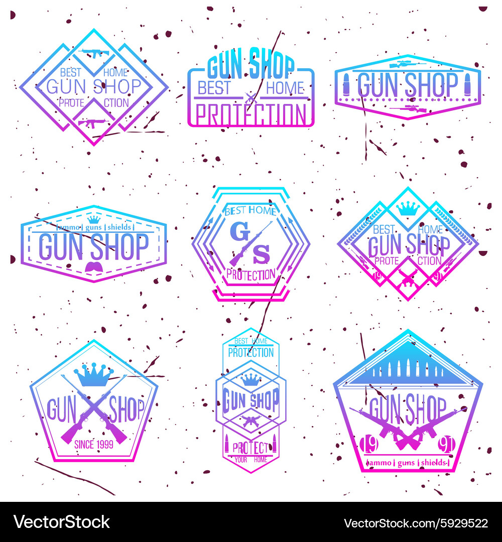 Gun shop logotypes and badges set Royalty Free Vector Image