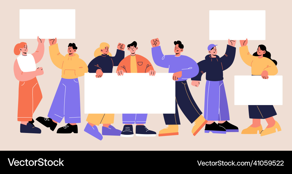 People hold blank banners on protest demonstration