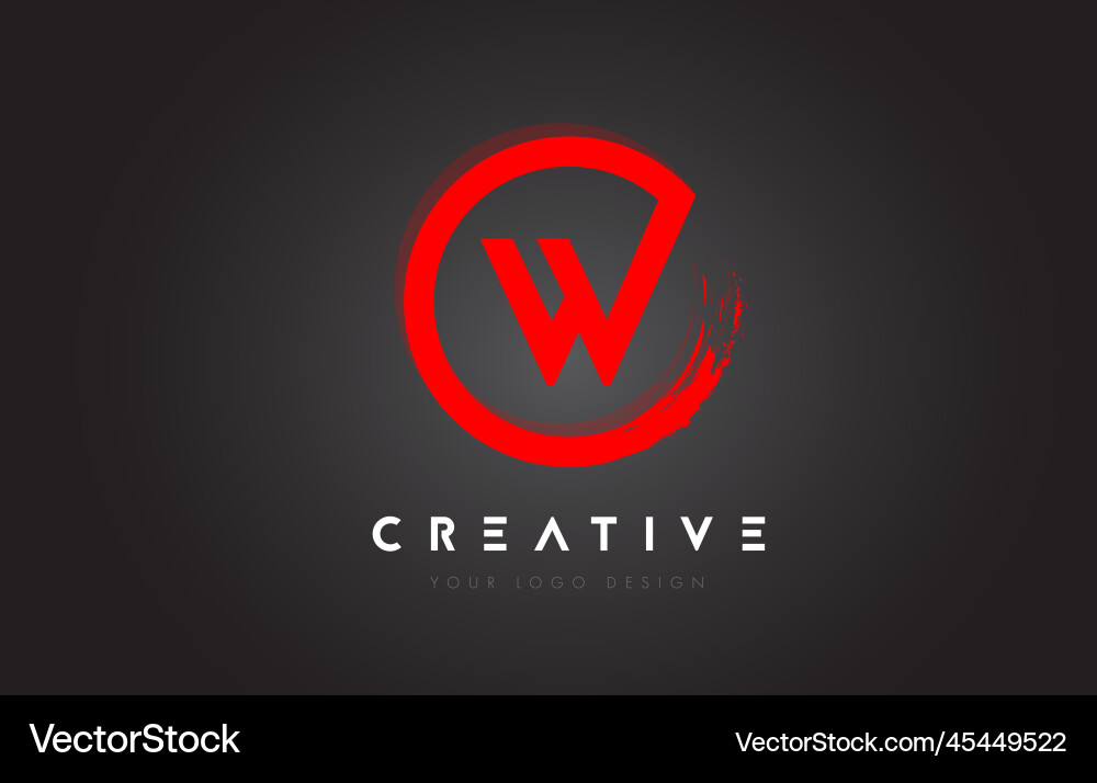 Red w circular letter logo with circle brush Vector Image