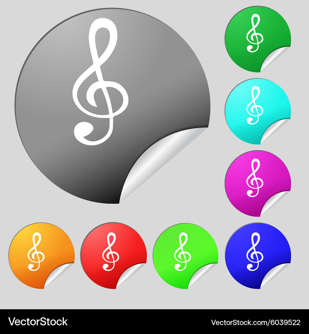 Treble clef icon set of eight multi colored round Vector Image