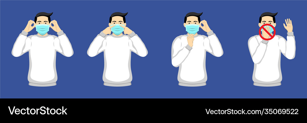 Wear and remove surgical mask Royalty Free Vector Image