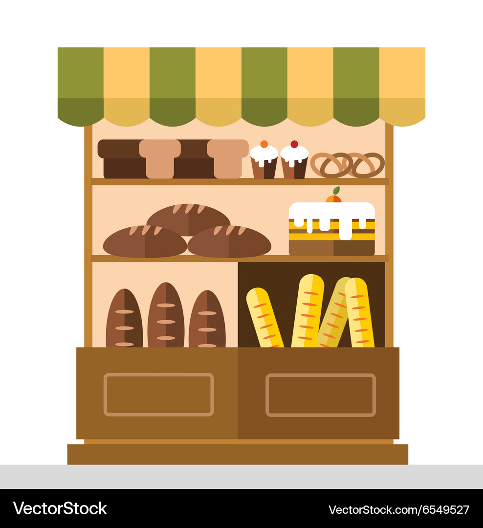 Bakery shop stall with bakery products Royalty Free Vector