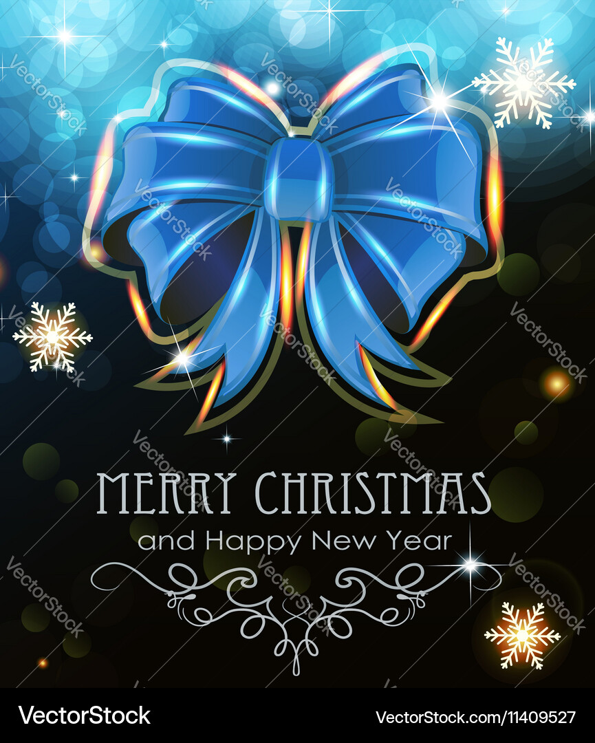 Blue christmas bow on holiday background Vector Image