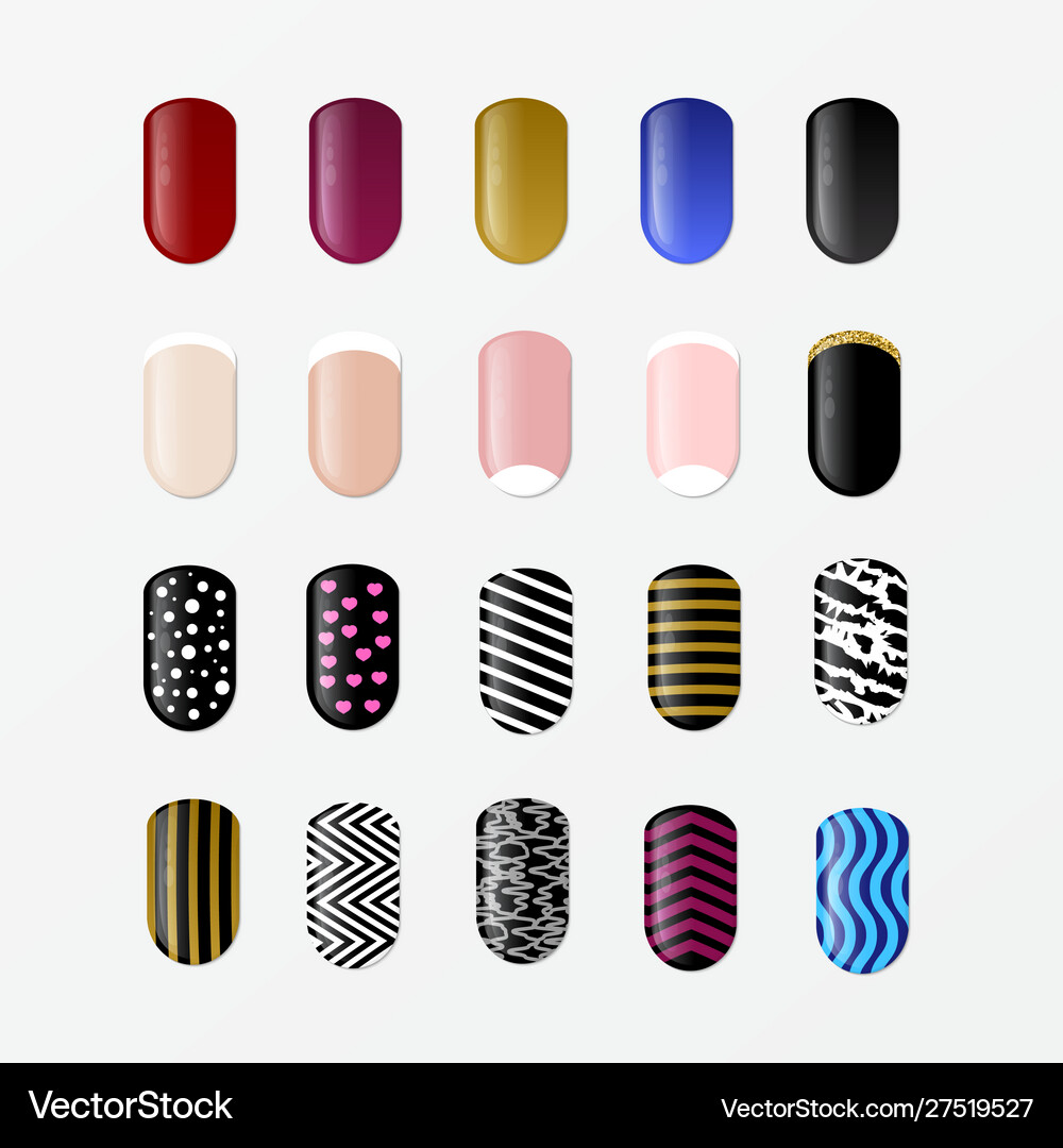 Set 25 painted nail tips isolated on white Vector Image