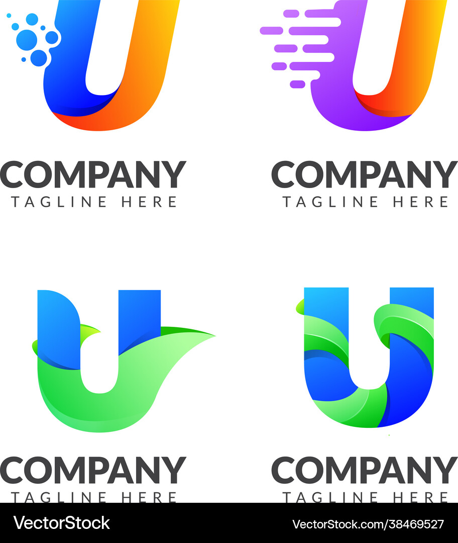 Set colorful letter u logo collection Royalty Free Vector