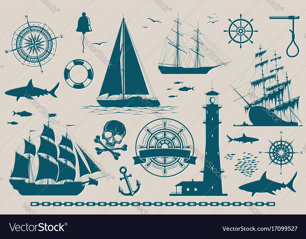 Set of nautical design elements Royalty Free Vector Image