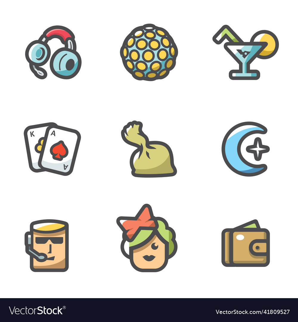 Set of night club icons music lighting Royalty Free Vector