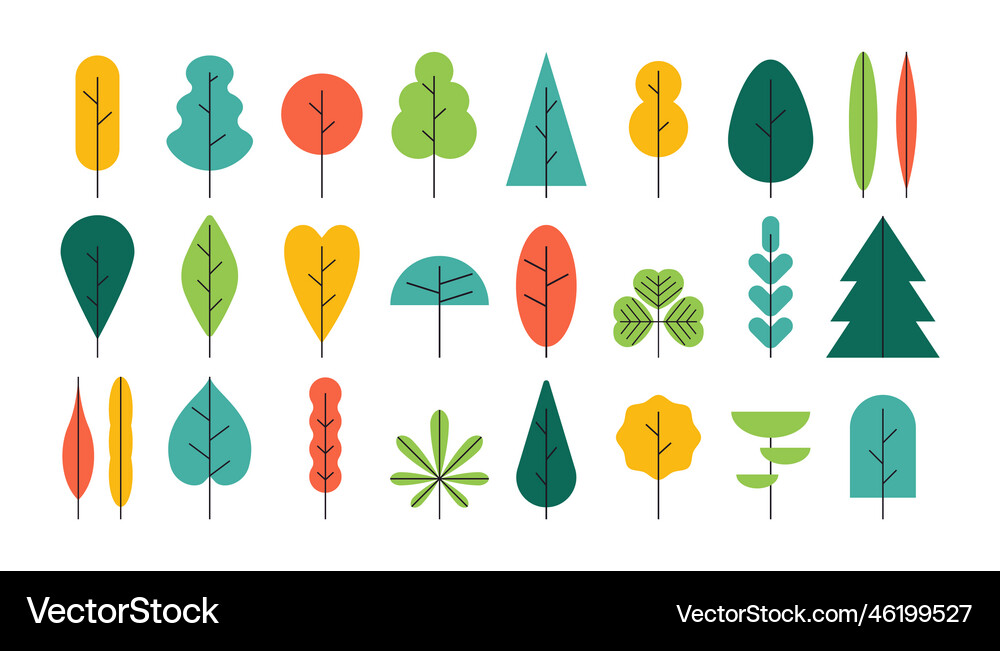 Simple trees cartoon forest plants with foliage Vector Image