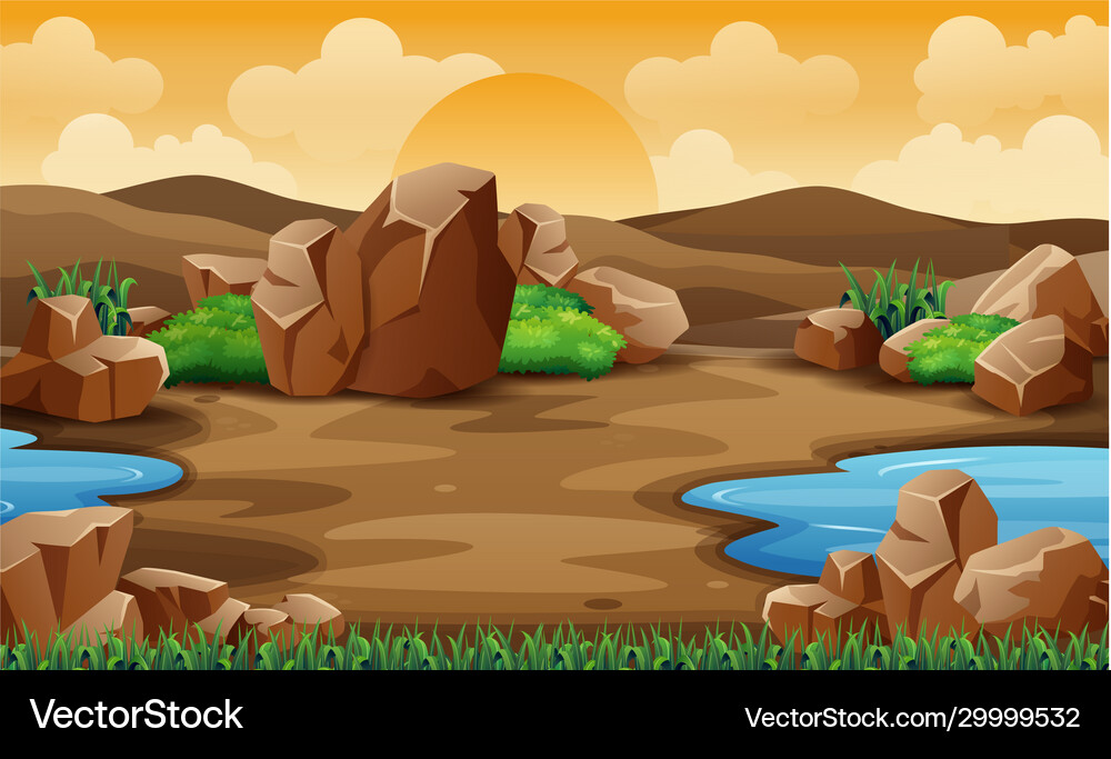 A desert landscape with rock and mountain Vector Image