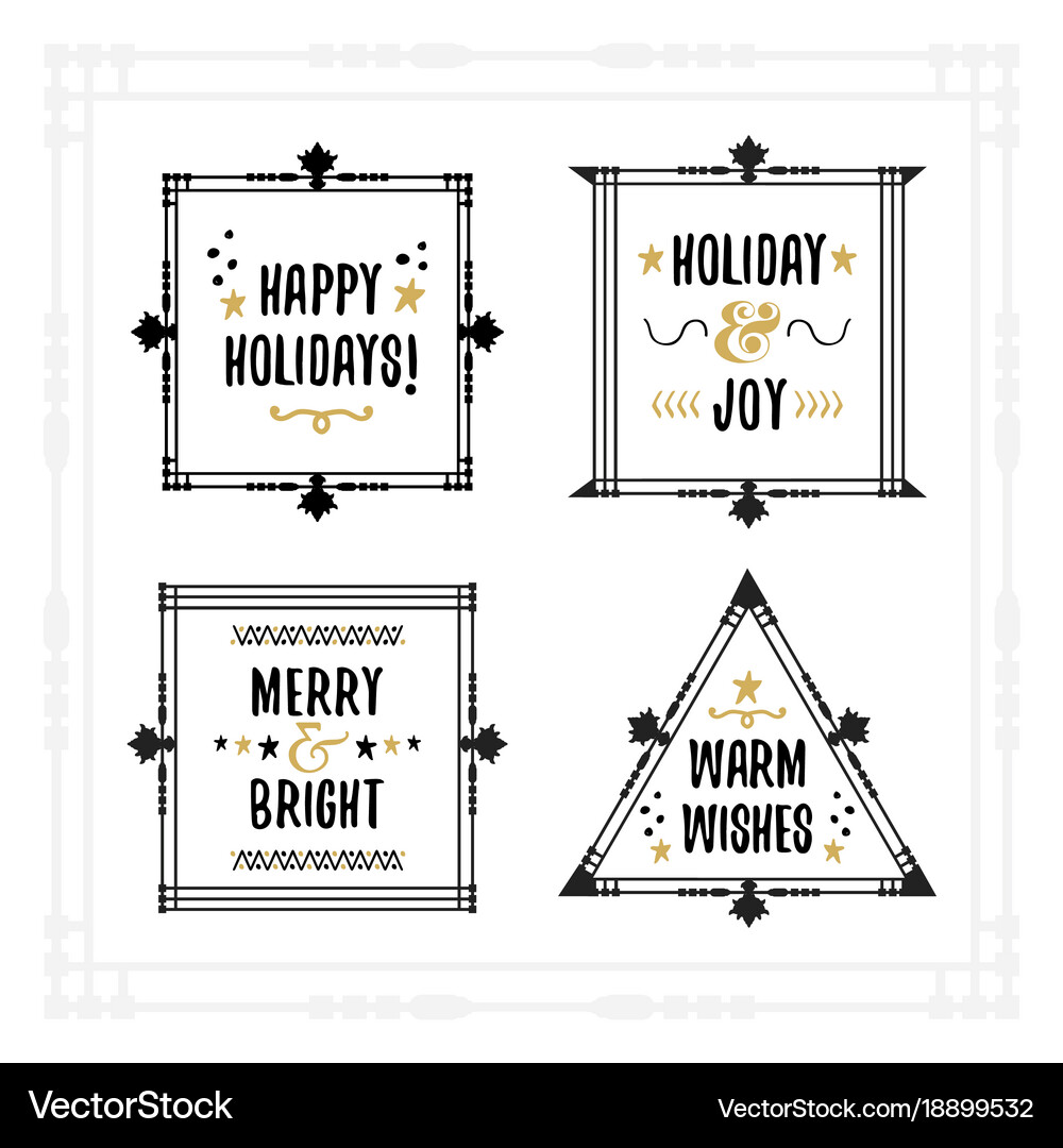 Black and golden holiday emblem frames set Vector Image