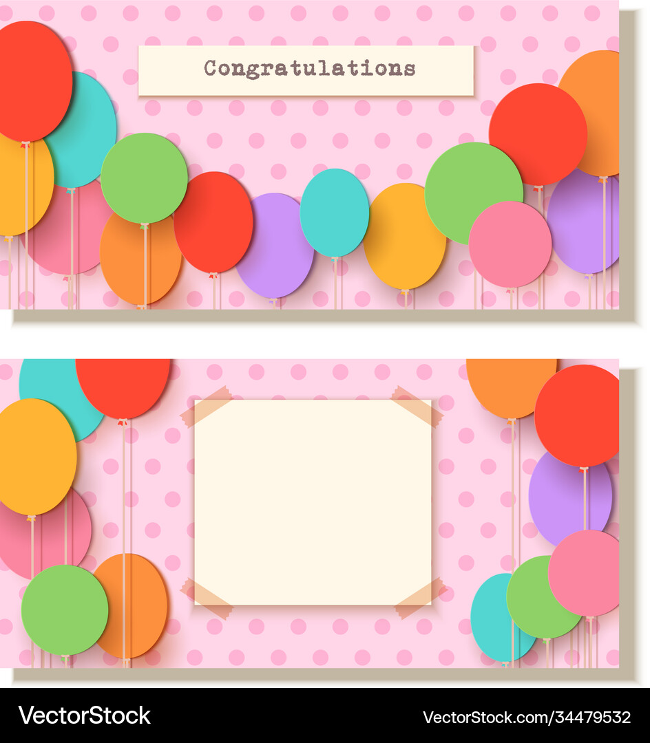 Greeting card template flying paper cut balloons Vector Image