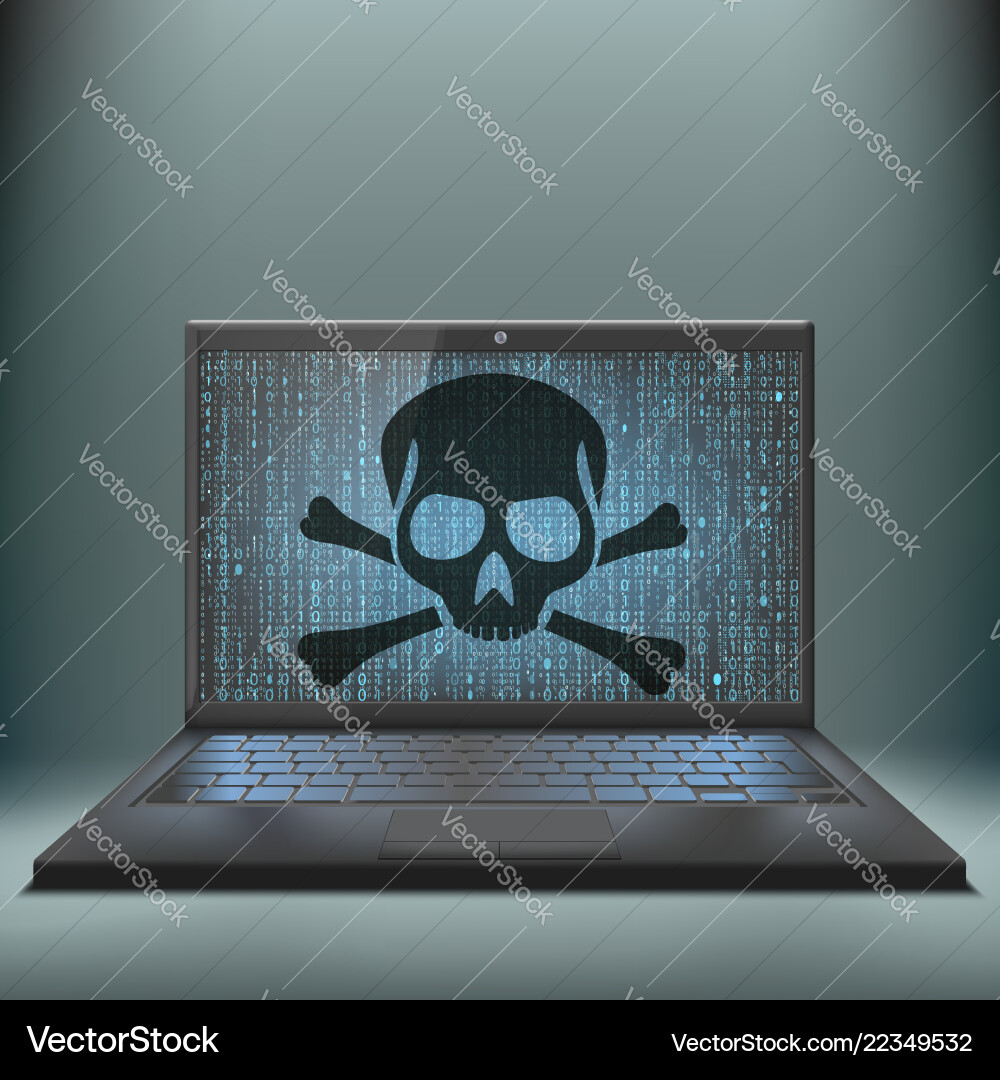 Laptop with skull and crossbones on the screen Vector Image