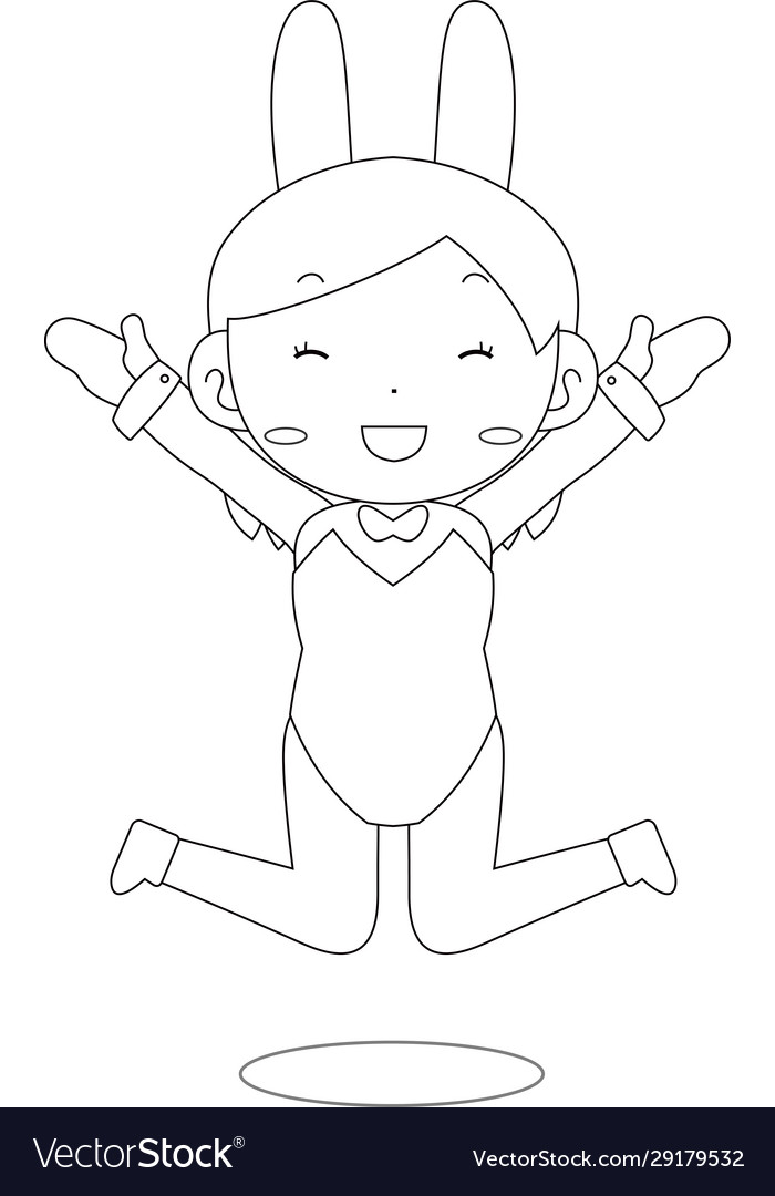 Outline cute pose bunny girl Royalty Free Vector Image