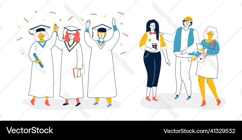 School graduation and university - colorful flat Vector Image