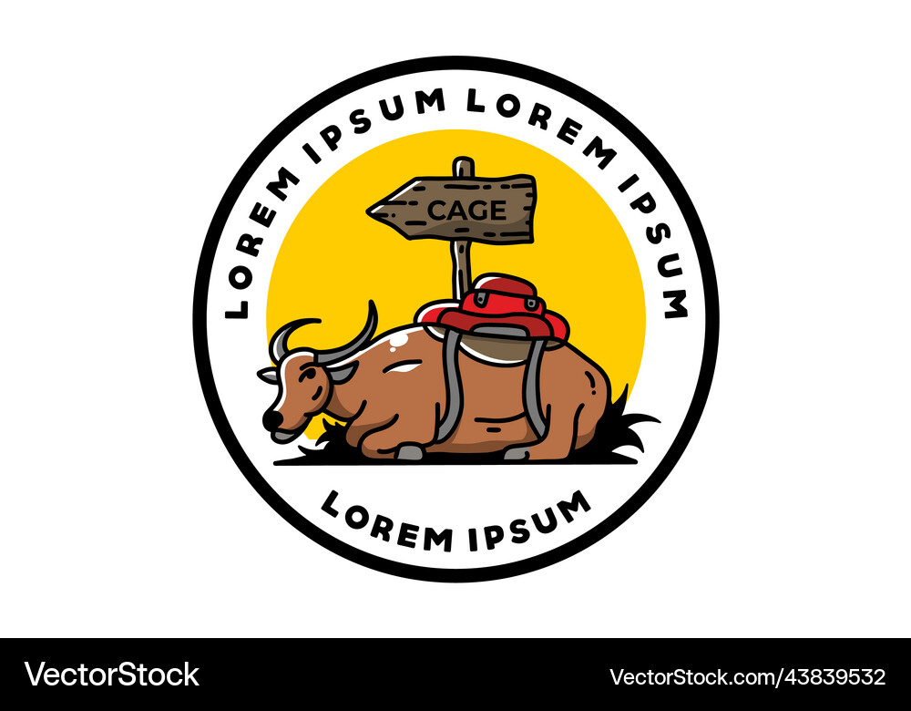 Sitting buffalo animal badge design Royalty Free Vector