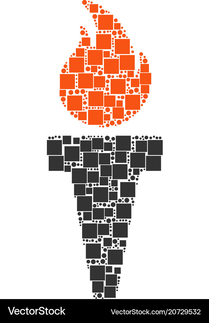 Torch fire collage of squares and circles Vector Image