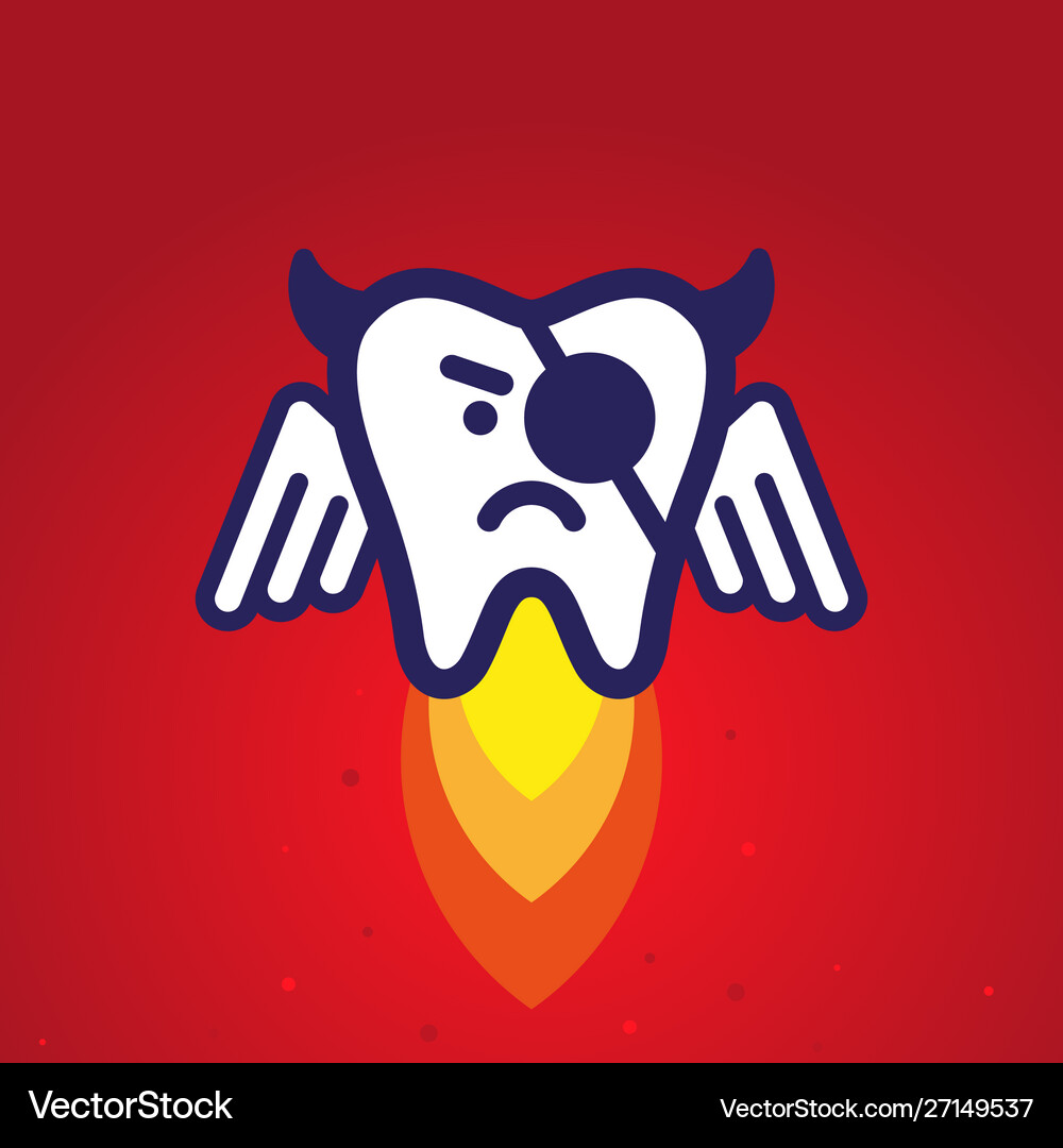 An evil tooth with wings flies up like a rocket Vector Image