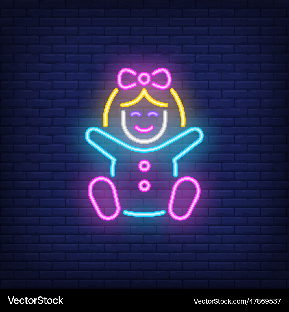 Colorful doll neon sign Royalty Free Vector Image