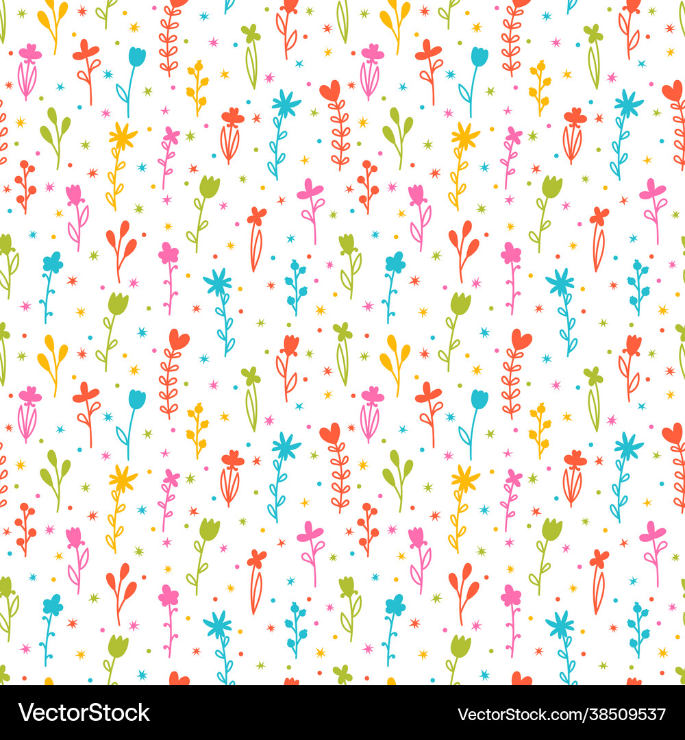 Cute colorful floral seamless pattern hand drawn Vector Image